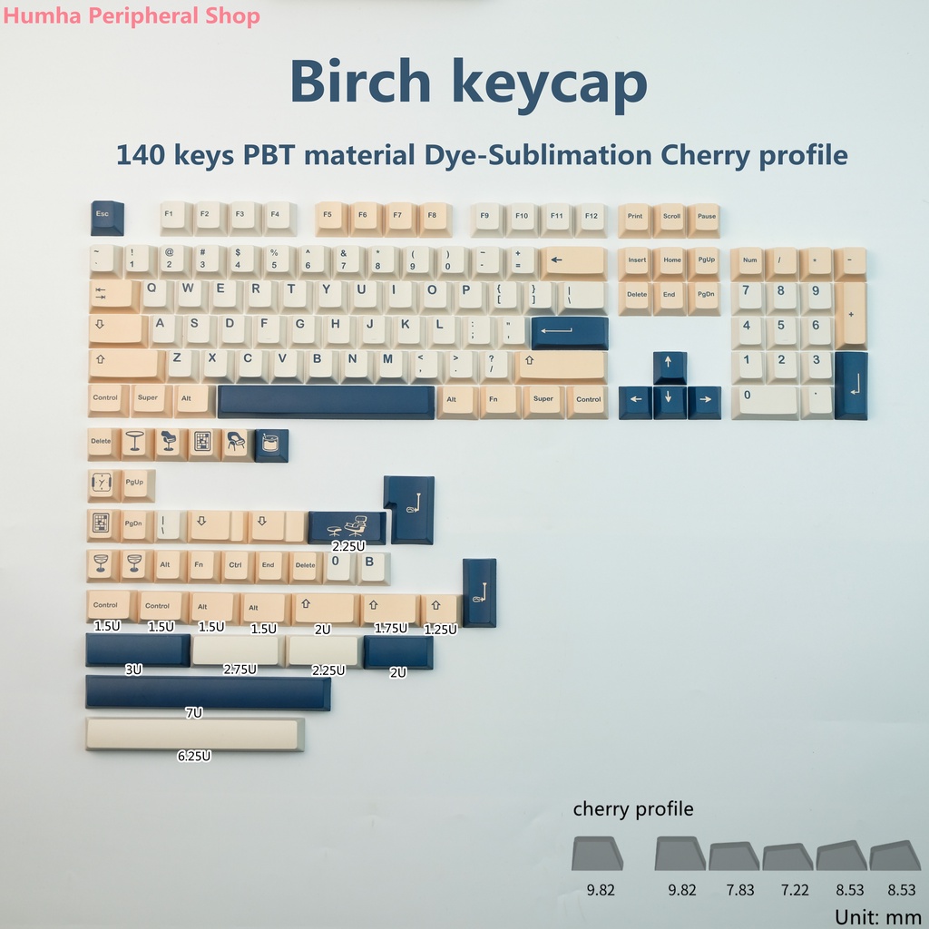 Humha Birch keycap 140 keys PBT material Dye-Sublimation Cherry profile Mechanical Keyboard ...