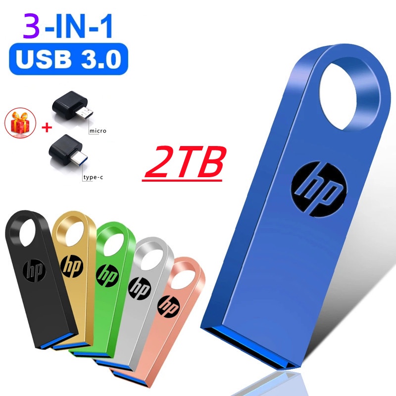 HP 2TB High-Speed 1TB Metal Waterproof USB Flash Drive Gift USB 3.0 Car ...
