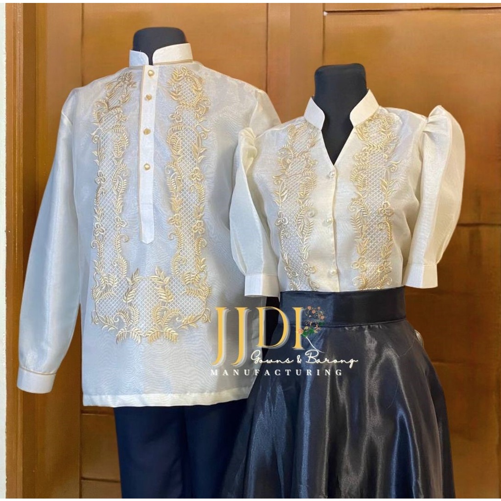 JJDR's DOL1 EMBROIDERY COUPLE BARONG (PUFF SLEEVES LADIES & DOUBLE BIAS ...
