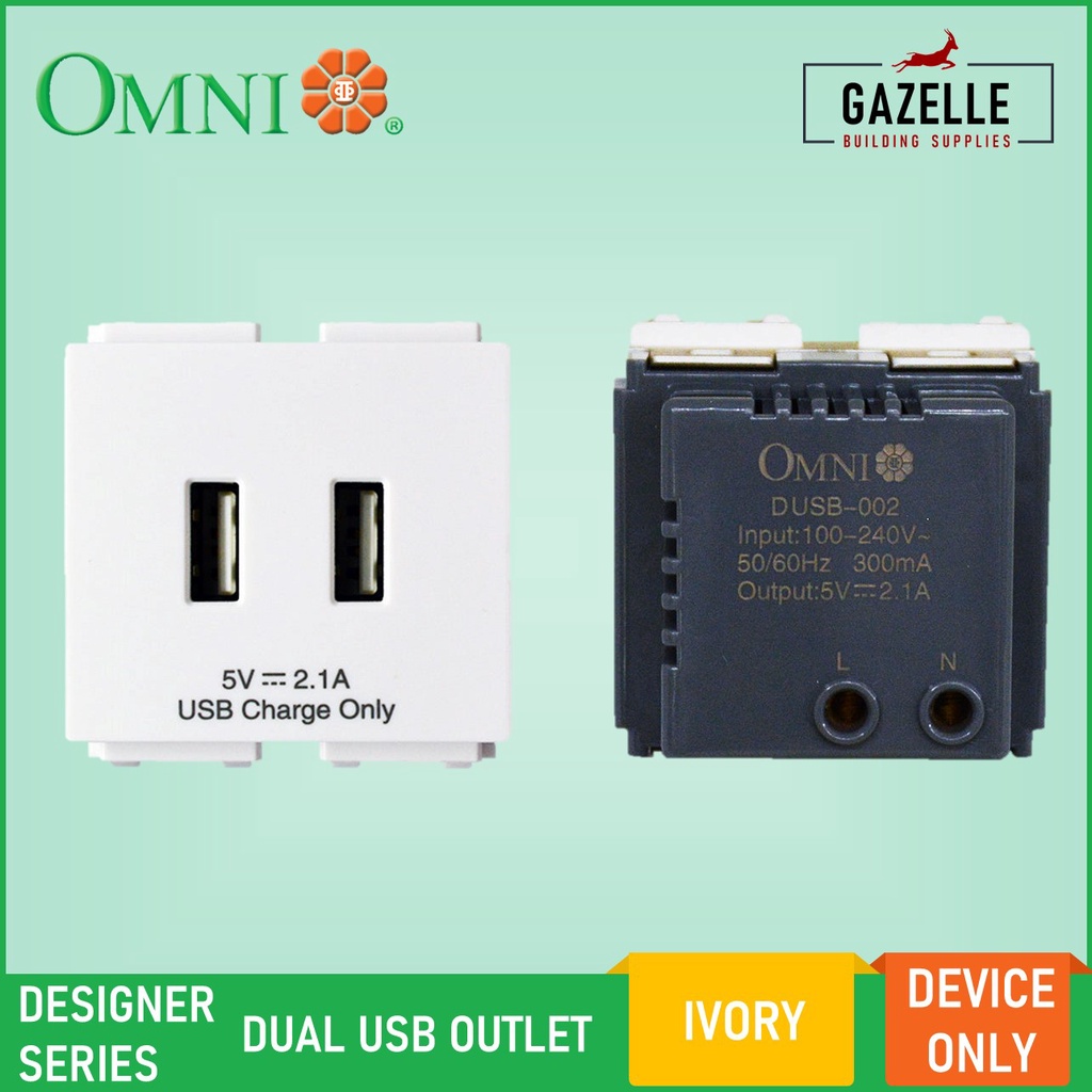 Omni Designer Series 2 Gang USB Outlet 5V - Ivory / Brass / Graphite ...