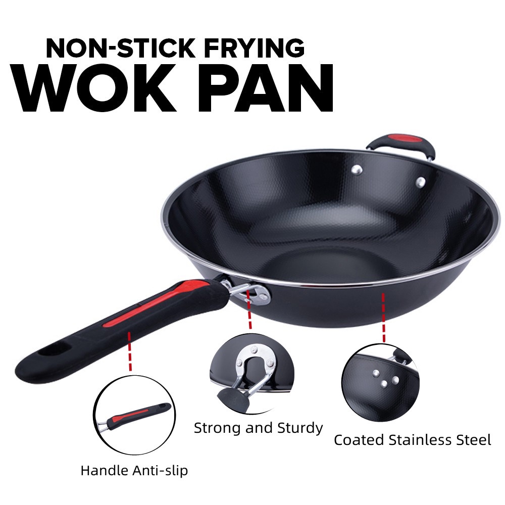 34CM Non-stick Wok Pan High-quality Medical Stone Wok Pan 3 Layers of ...