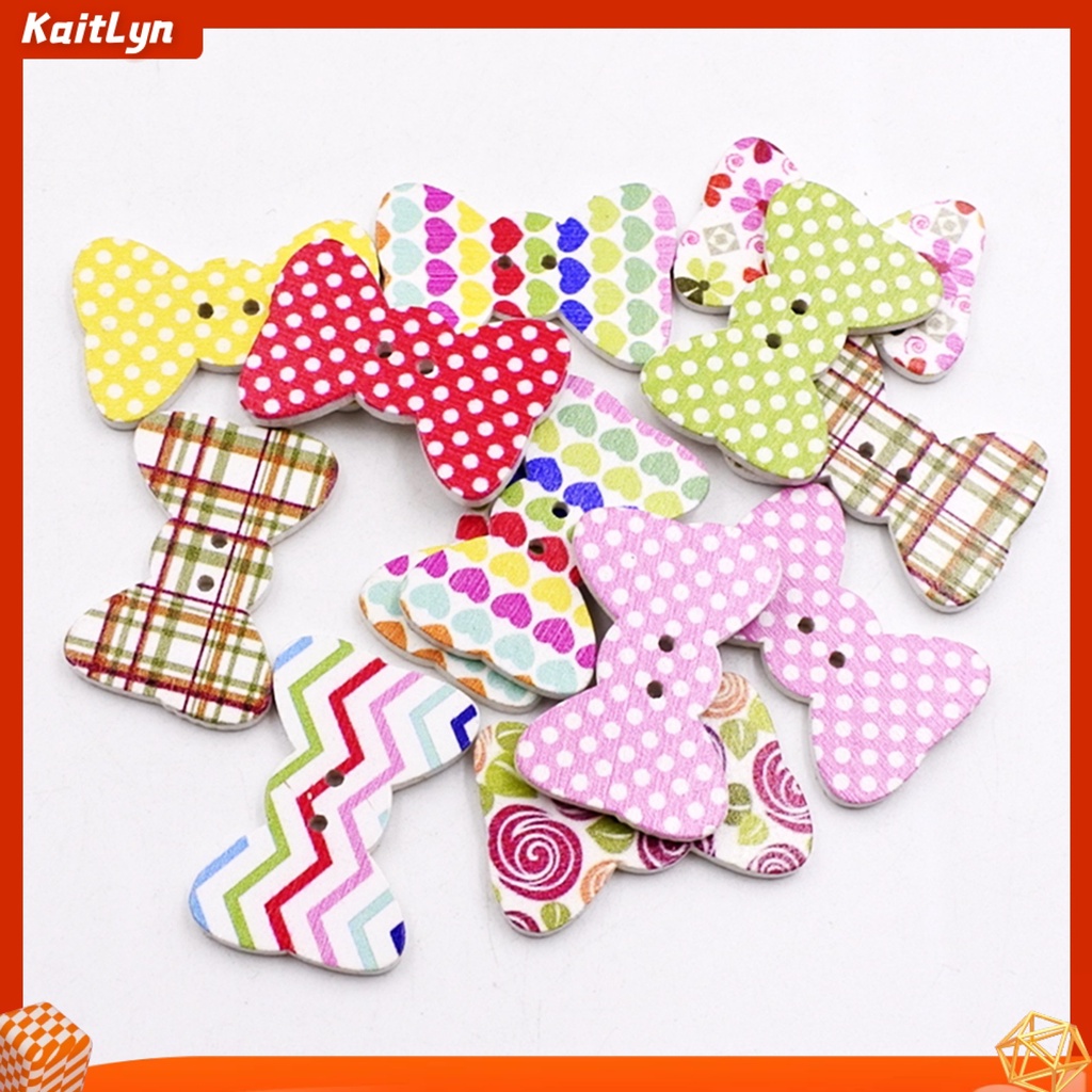 50Pcs Bow Tie Shape Mixed Color 2 Holes Wooden Buttons DIY Sewing ...
