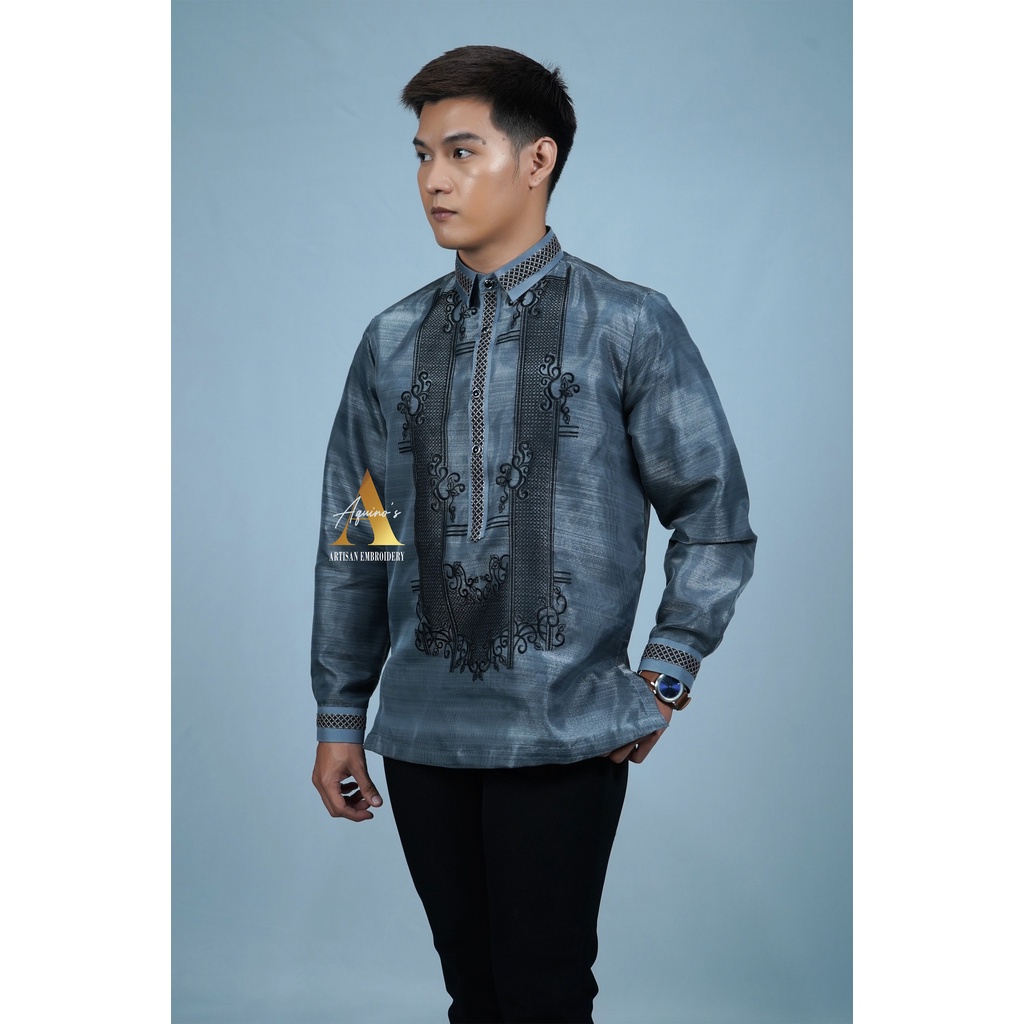 ☌Barong Tagalog for Men |Piña Black Organza MBO122 - Jacob | Aquino's ...
