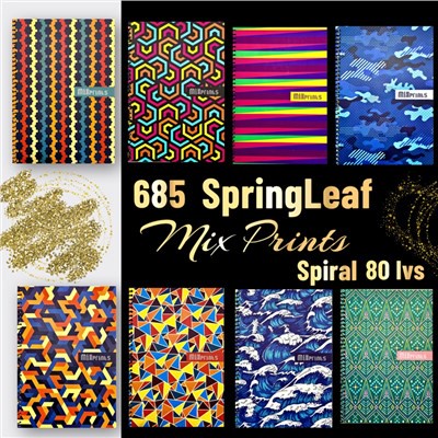 №Springleaf 685 Mix Prints spiral notebook single loop wire 80 leaves ...