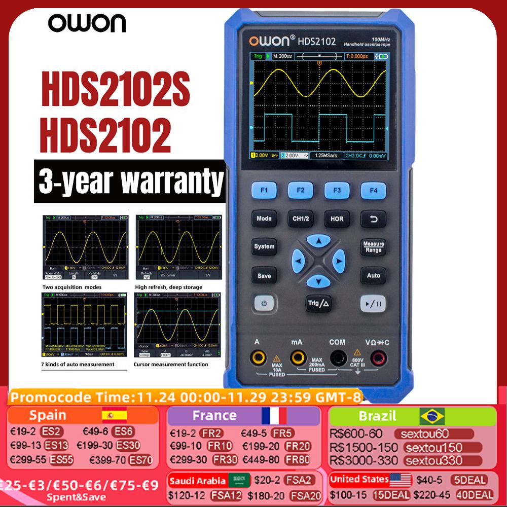 OWON HDS2102S HDS2102 2CH Handheld Oscilloscope 100MHz Bandwidth 20000 ...