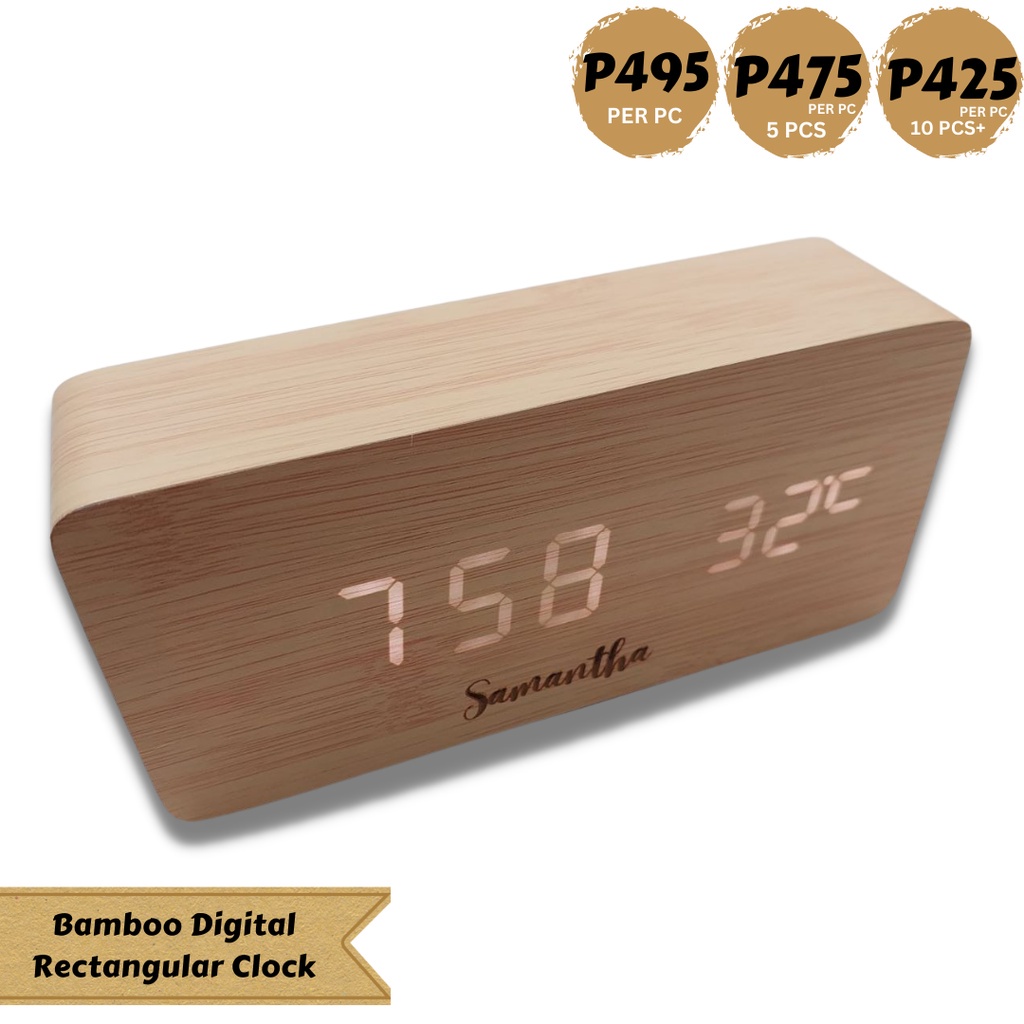 ∏♞Personalized Digital Bamboo Rectangular Clock - Custom Engraved & Eco ...