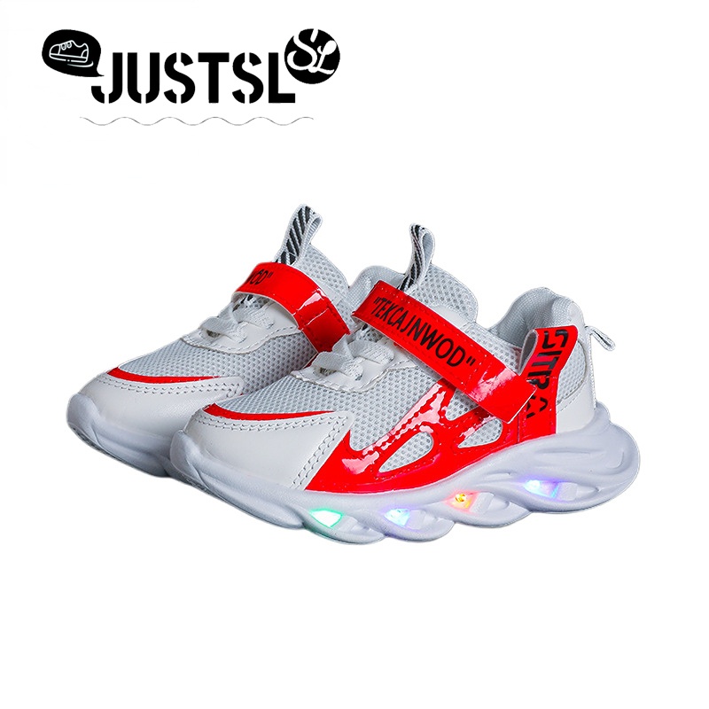 JUSTSL LED Light Mesh Breathable Shoes Children's Alphabet Webbing ...
