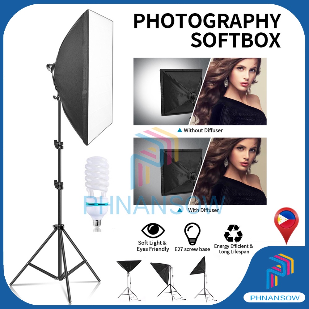 ☎50x70cm Softbox Lighting Kit with Photo Studio Bulb Photography Soft ...