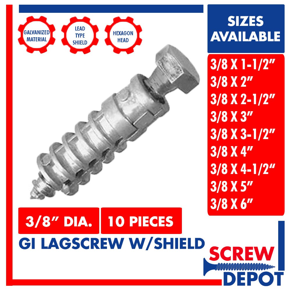 ☏¤10PCS 3/8 X 1" UP TO 6" Lagscrew w/shield Galvanized Expansion Anchor ...