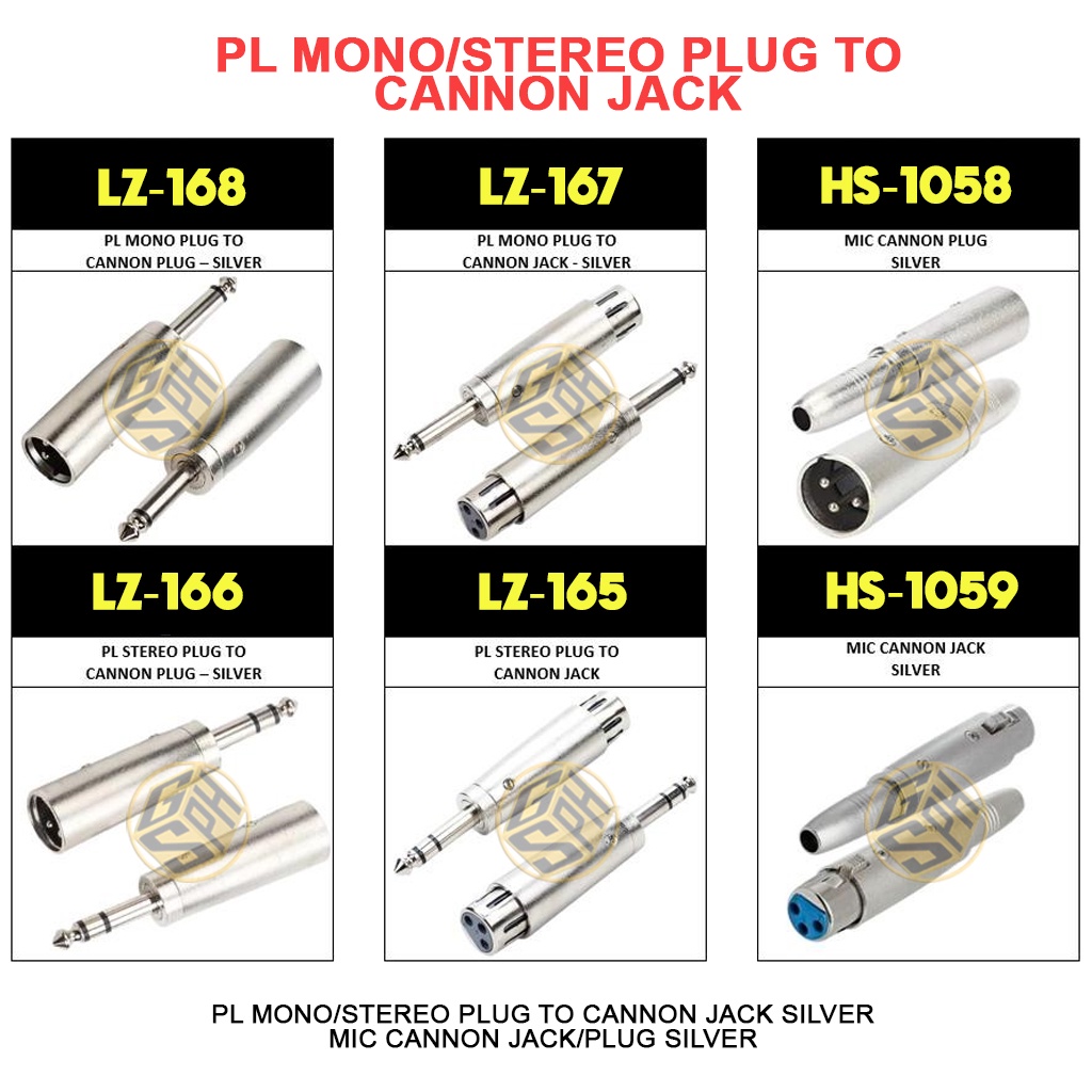 GS PL Mono/Stereo Plug to Cannon (XLR) Jack – Metal Silver Audio ...
