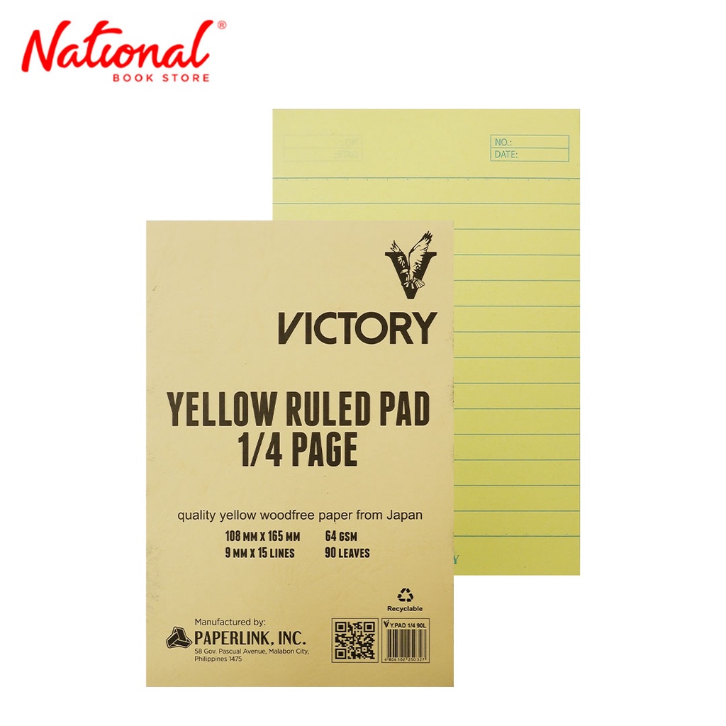 Victory Yellow Pad 1/4 90 Leaves - School & Office Supplies | Shopee ...
