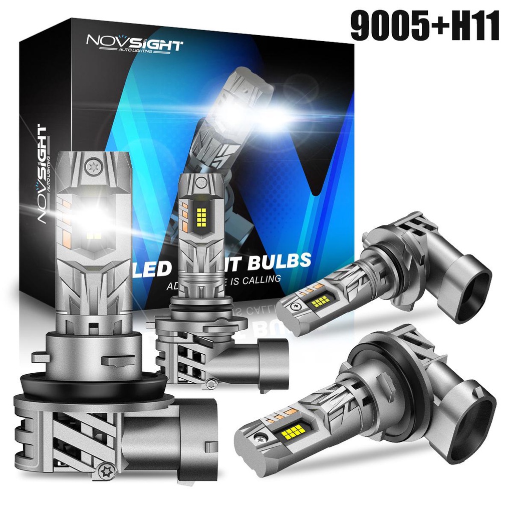 NOVSIGHT H11 9005 LED Headlight Bulbs 1:1 Size Light Mini Headlamp 90W 20000LM Fan 6500K White ...