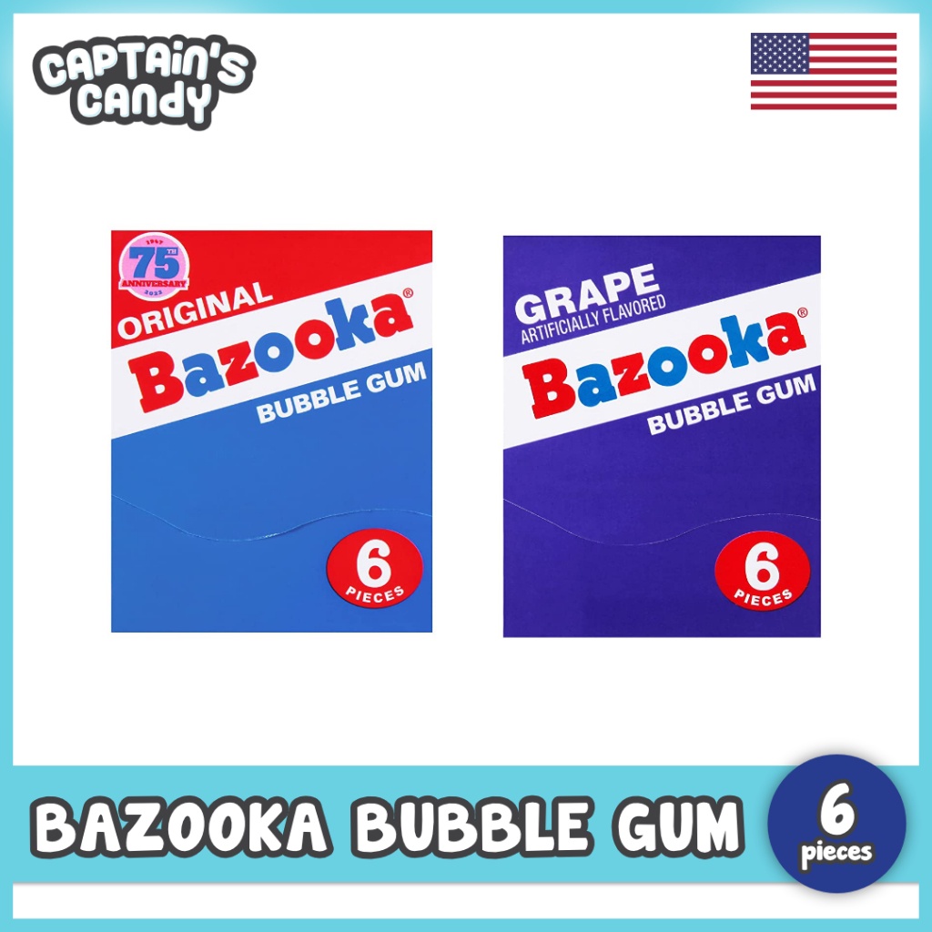 ♦Bazooka Bubble Gum with Comics - 6 Count Original Flavor Chewing Gum ...