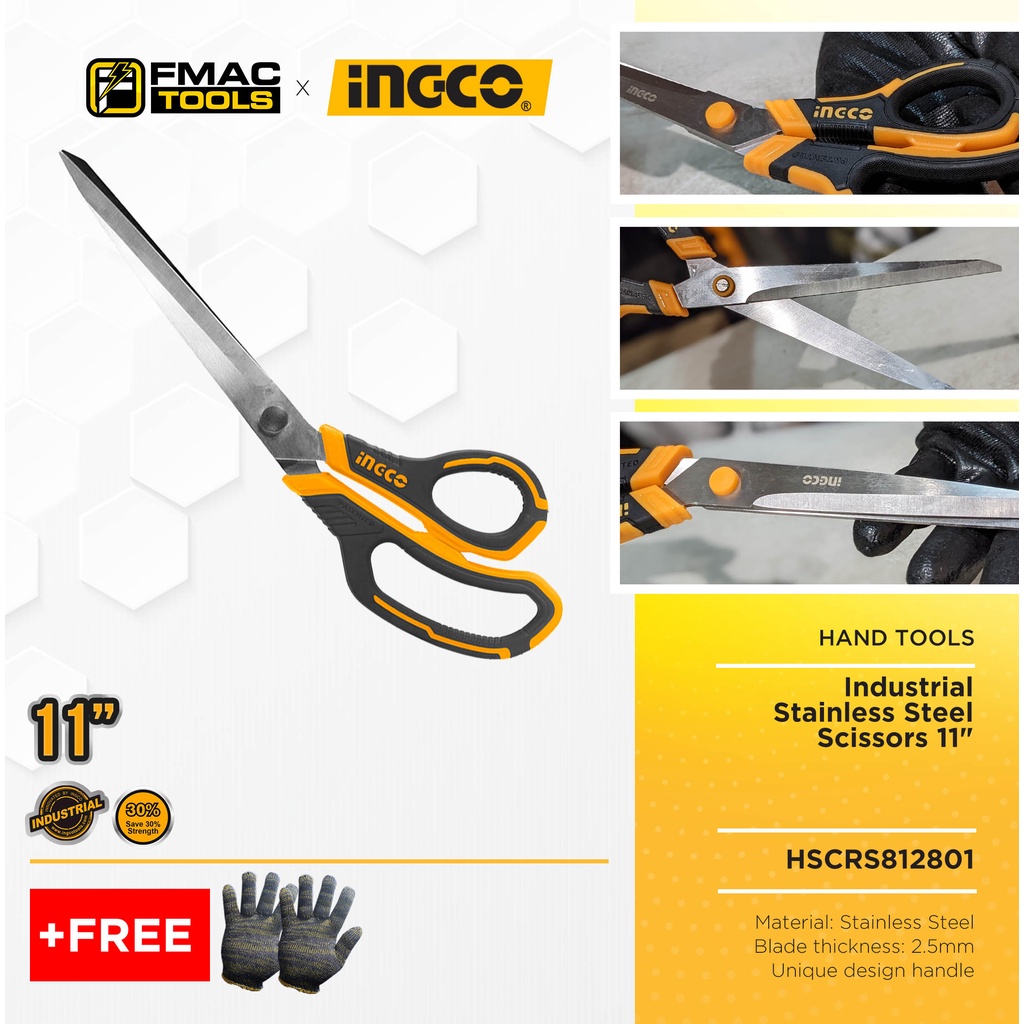 INGCO Stainless Steel Scissors 11" HSCRS812801 + FREEBIES FMAC TOOLS ...