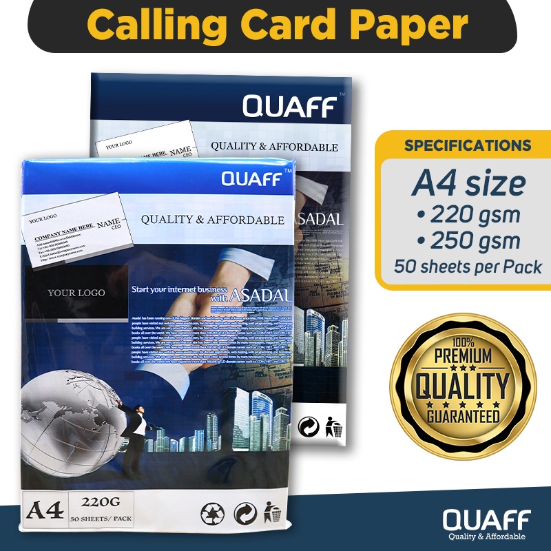 QUAFF Matte Calling Card Paper A4 SIZE (220 / 250GSM) 50sheets per pack ...
