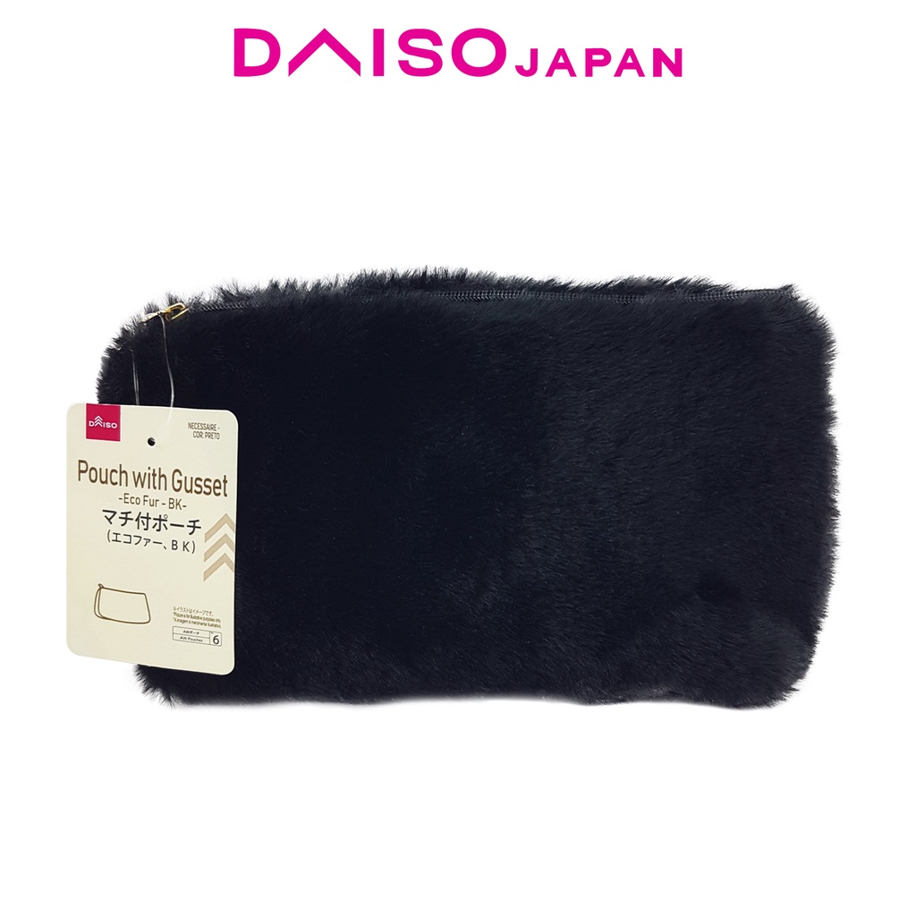 Daiso Black Eco-Fur Pouch with Gusset | Shopee Philippines