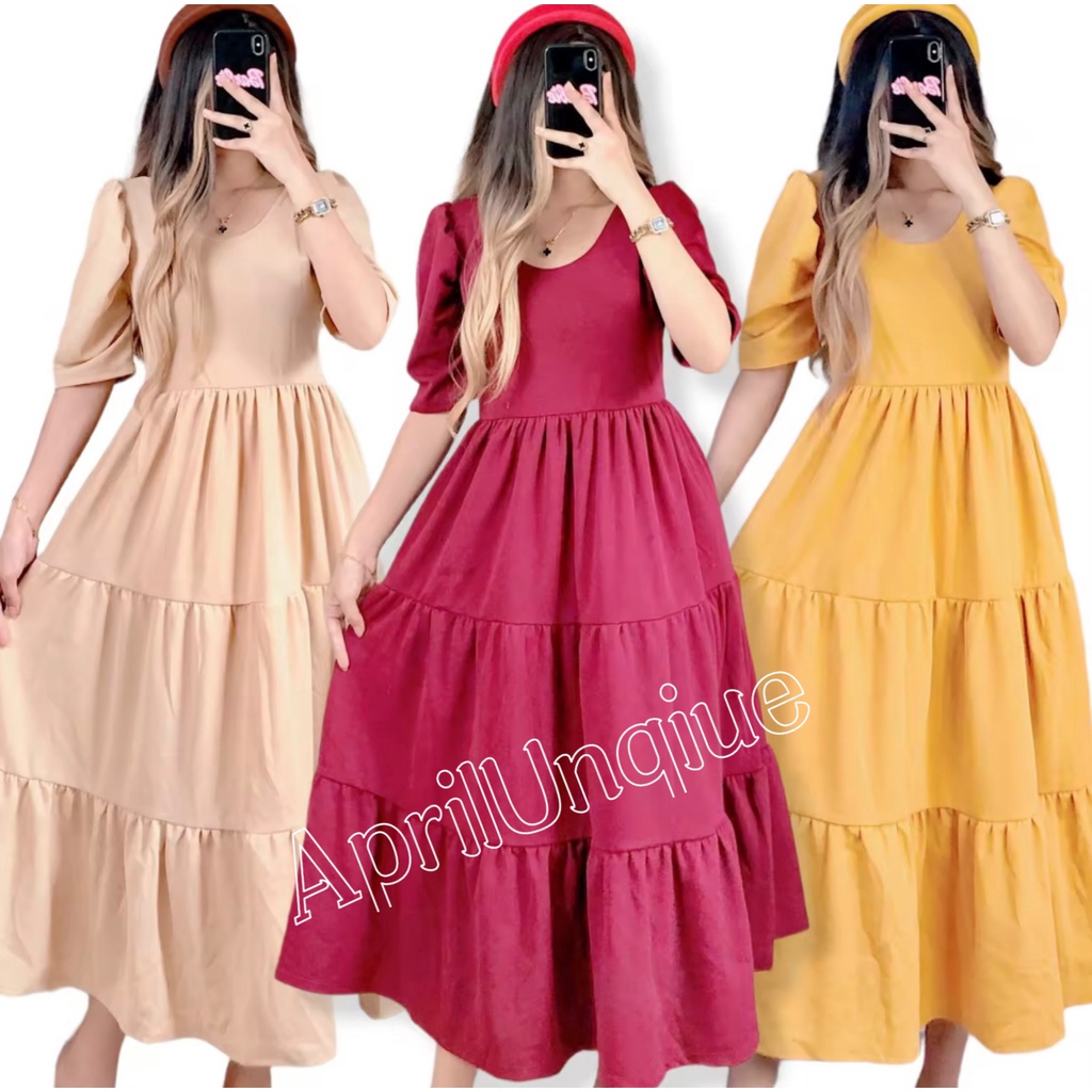 Elegant 3 Layer Dress Cotton Plain Maxi Dress Trendy Dress | Shopee ...