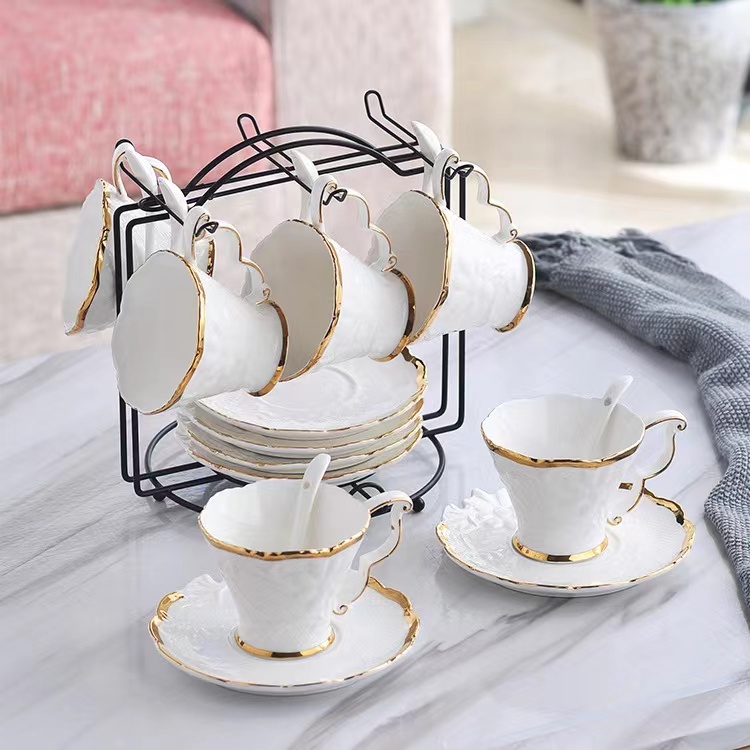 European Style Household Coffee Cup and saucer set flower tea bone ...