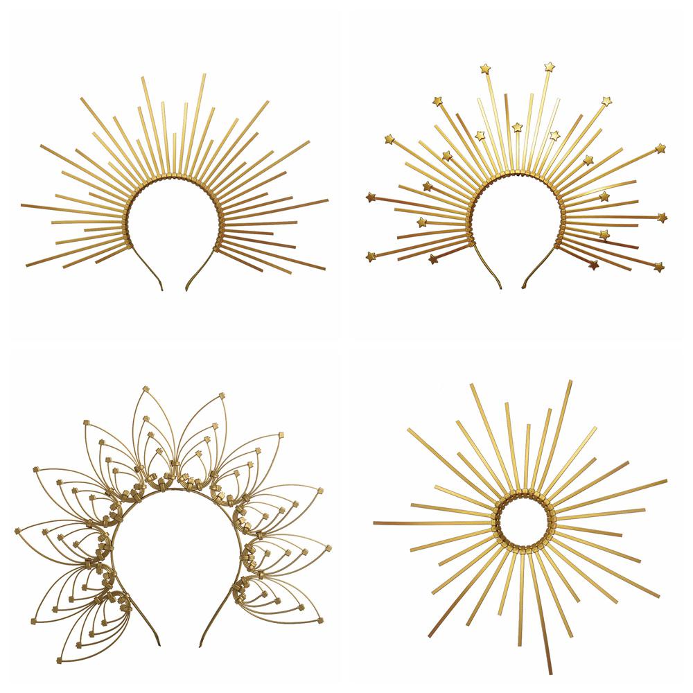 O242 Goddess Halo Crown Sunburst Plastic Gold Met Gala Angel Spike ...