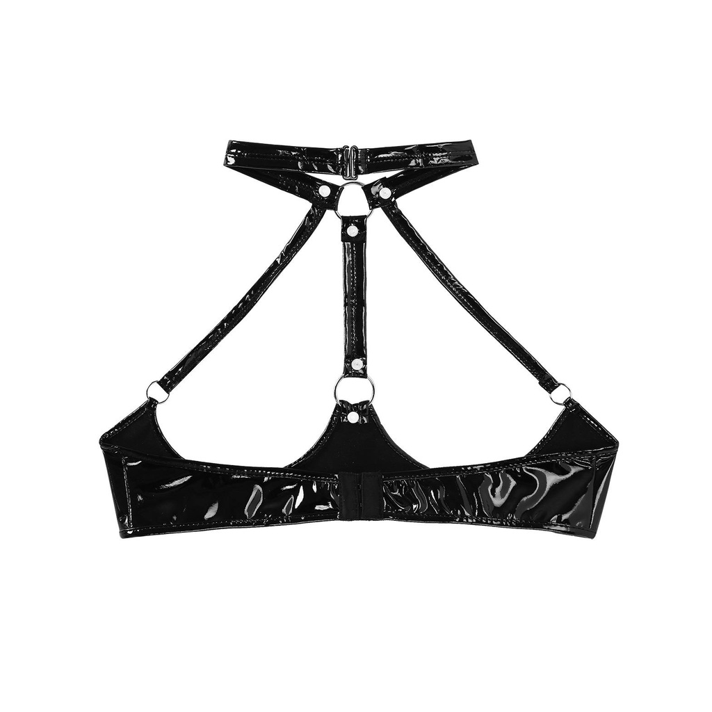 Booz Sexy Womens Wet Look Patent Leather Lingerie Set Underwear Halter