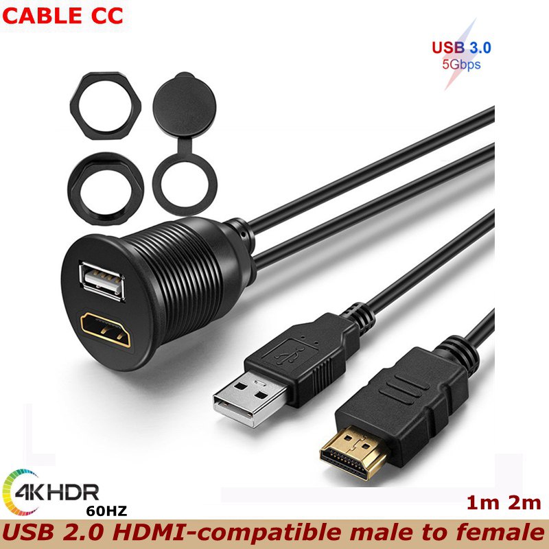 USB 3.0 HDMI-compatible male to female Dashboard Waterproof Embedded ...