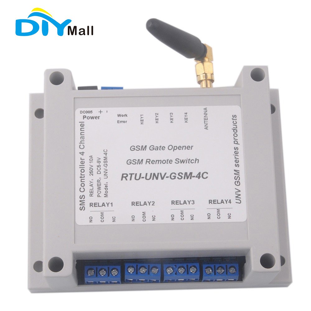 DIYmall 4 Channel Relay Module with case SMS Call Controller GSM Remote ...