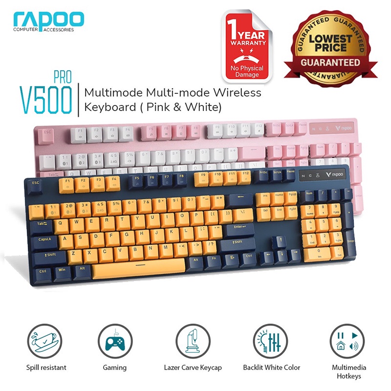 Rapoo V500 PRO Multi-Mode Wireless Mechanical Keyboard Bluetooth 5.0 Gaming Keyboards 104 Keys ...