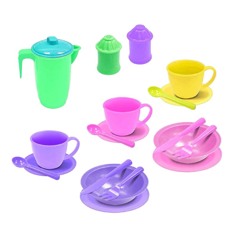 Colorful Plates Teapot Cups Spoons Forks Little Girls Tea Toy Set ...