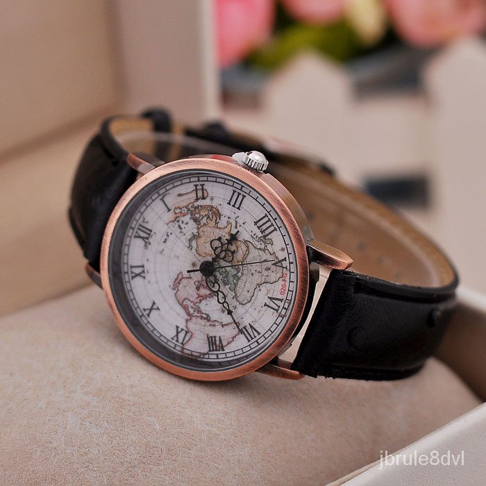 new design world map watches vintage hand Roman digital leather watch ...