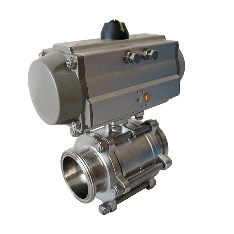 Sanitary 3 pc Stainless Steel Ball Valve With Aluminum Pneumatic ...