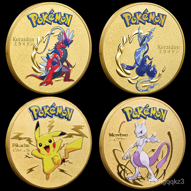 Gold Pokemon Coin Metal Set Mewtwo Charizard Pikachu Anime Card Scarlet ...