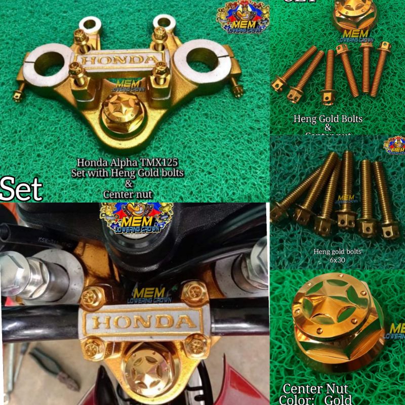 Honda Alpha TMX 125 lowering crown Set with Heng gold bolts & Center ...