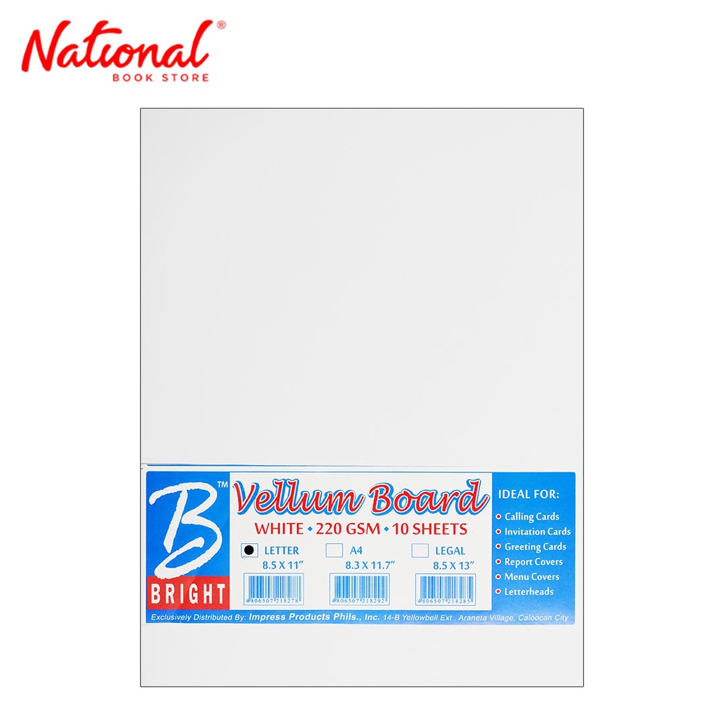 Bright Vellum Board 220GSM 10's White Short - School & Office Supplies ...