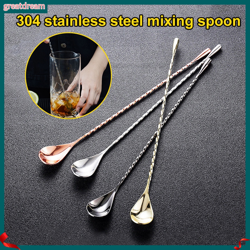 Stainless Steel Spiral Long Handle Mixing Stir Cocktail Spoon Bar ...