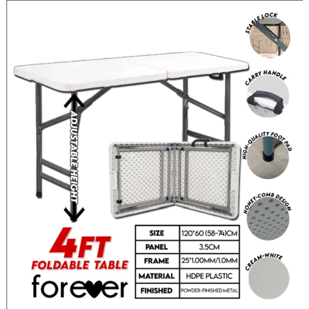FOREVER Plastic Folding Table 4FT/Fold-in-half FOLDABLE TABLE | Shopee ...