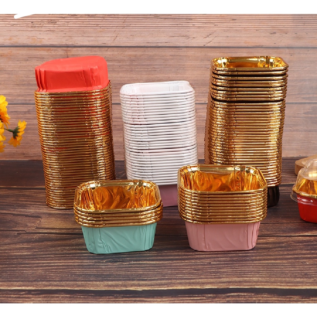 Paper Foil Square Baking Cups 50pcs 5oz Disposable Cupcake Cups Muffin ...