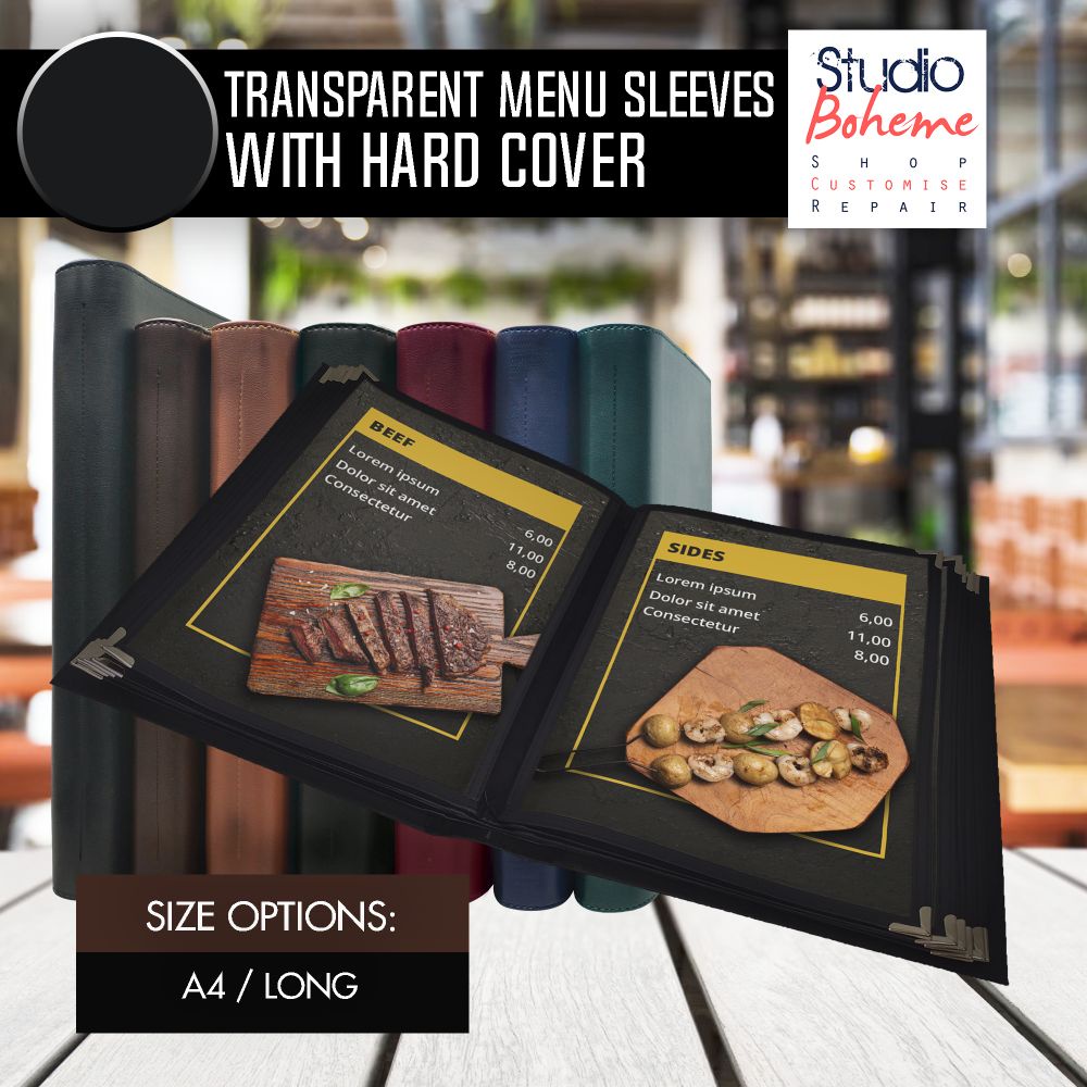 Menu book A4 menu holder with transparent sleeves for restaurants and ...