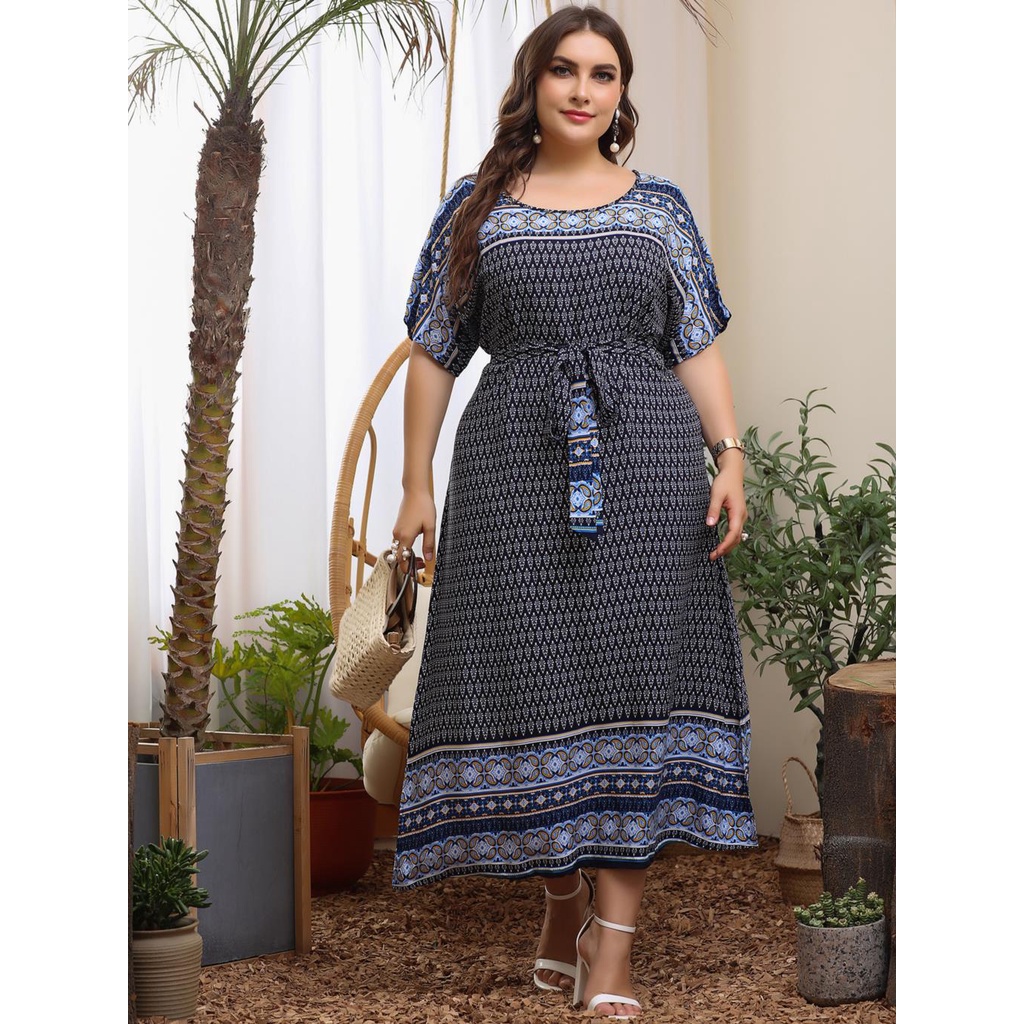 2023 Fashion Summer Casual Dress Woman Short Sleeve Retro Printing Vintage Dress 4XL 5XL Plus ...
