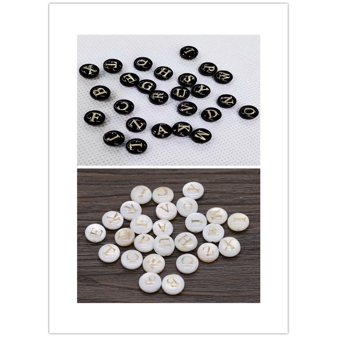 ☈๑Natural A-Z Shell Flat Round Shape Alphabet Beads Double-Faced Letter ...