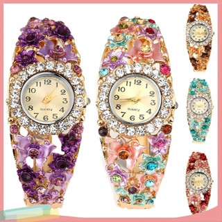 [LK] Diamond inlaid alloy flower Women Rhinestone Flower Round Dial ...