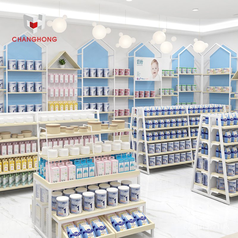 Baby care store interior design decoration display shelves baby products display rack gondola ...