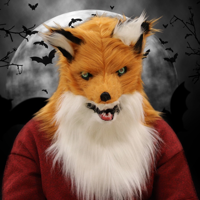 Halloween Fox Mask with Movable Mouth Full Head Dog Wolf Masks Plush ...