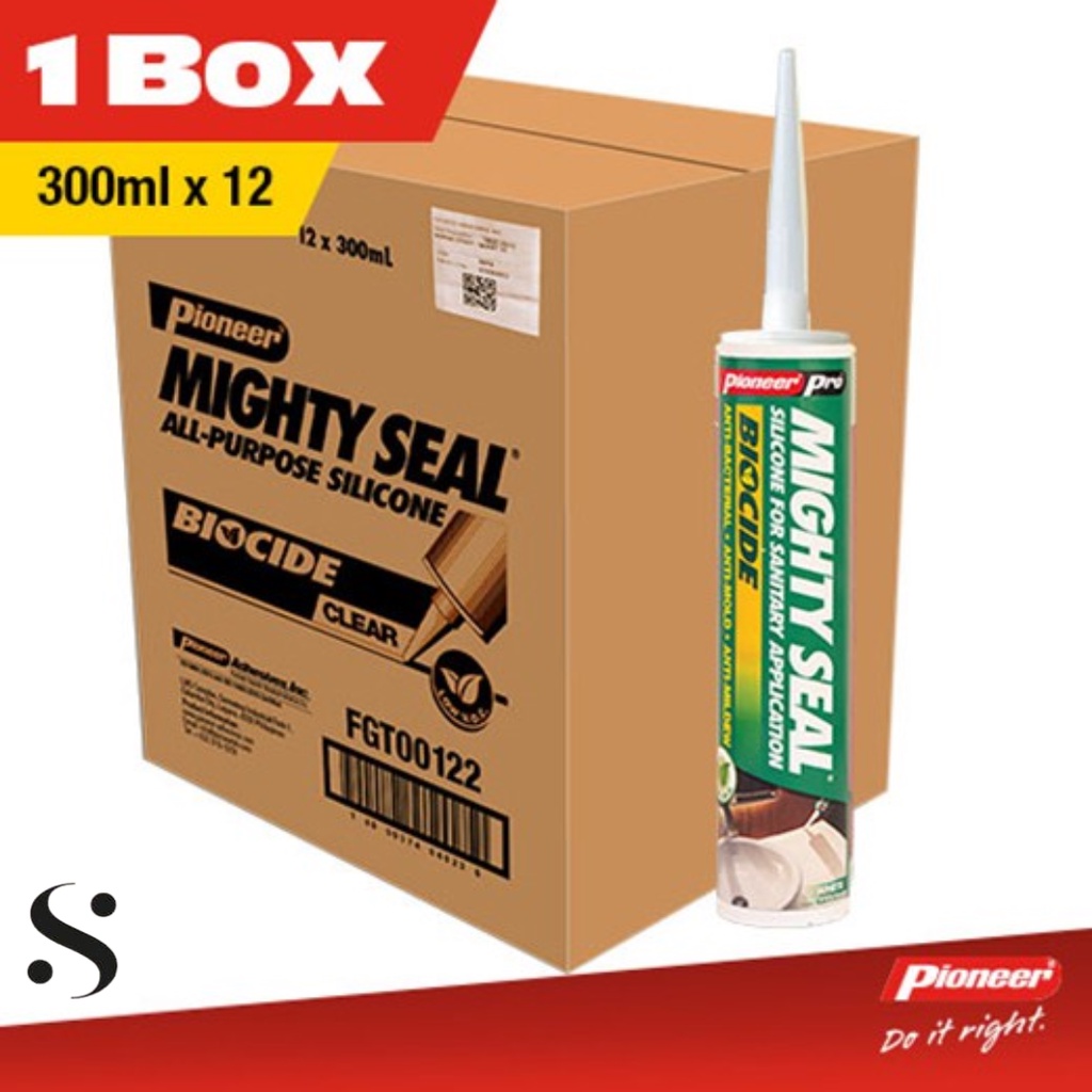 Pioneer Mighty Seal Biocide Silicone Sealant 300ml Cartridge x12 Clear ...