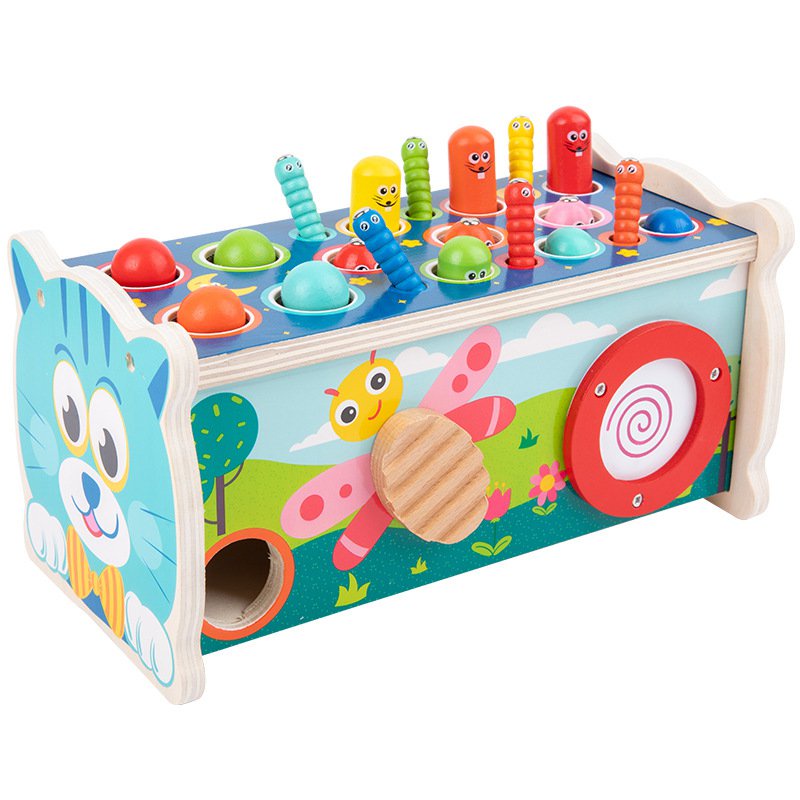 Multi-functional whack-a-Mole educational toy wooden pull cart ...