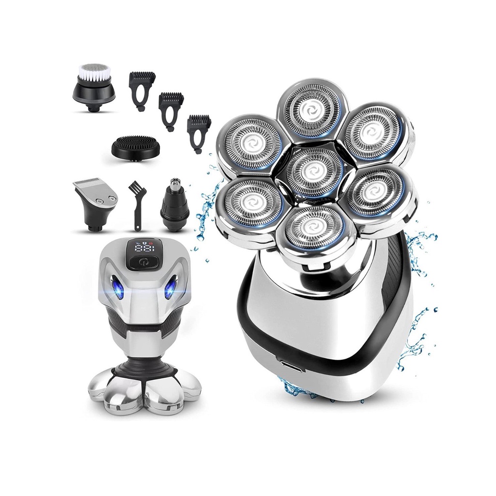 5 in 1 Electric Shaver 7 Floating Blade Heads Wet-Dry Dual Use ...