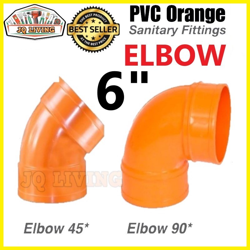 PVC Orange Fittings Elbow 6" 90 And 45 Degree Sanitary Plumbing ...