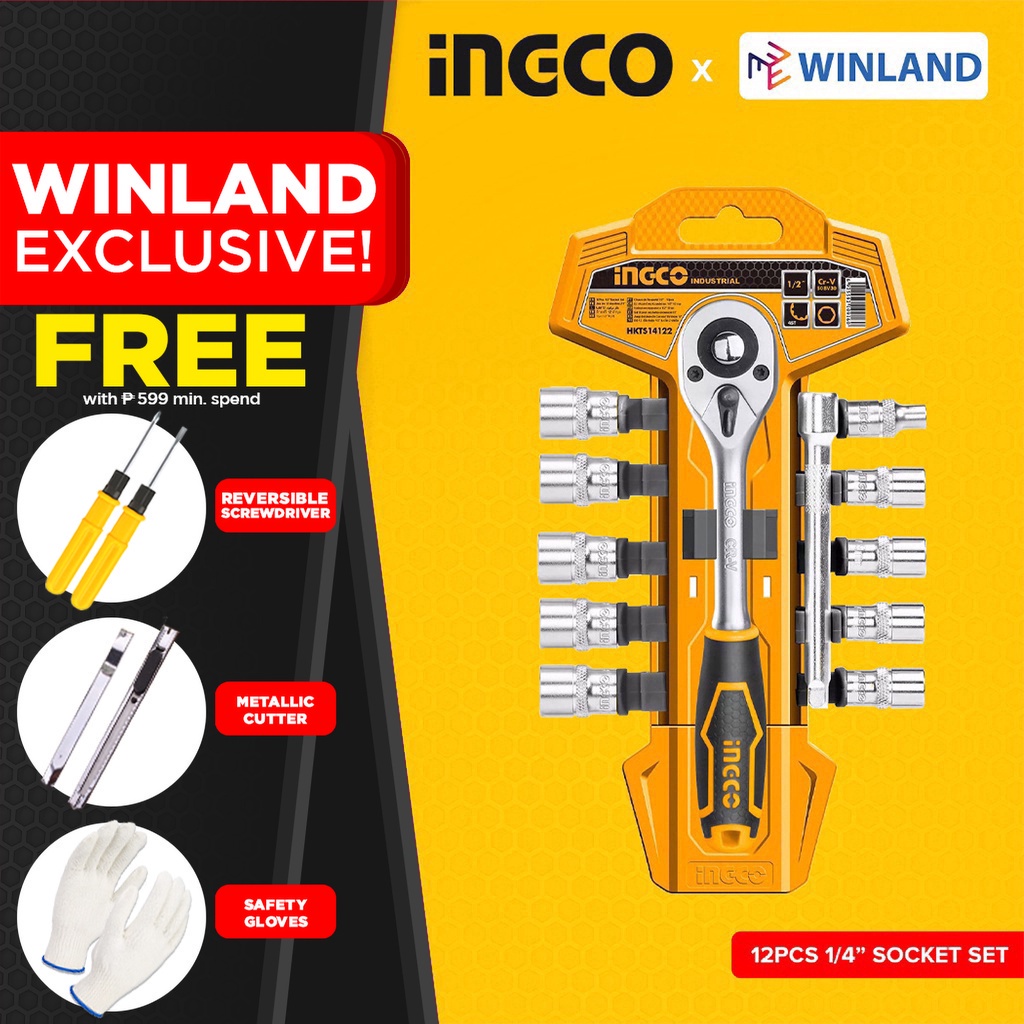 INGCO by Winland 12pcs 1/4" Socket Wrench Ratchet Spanner Set HKTS14122 ...