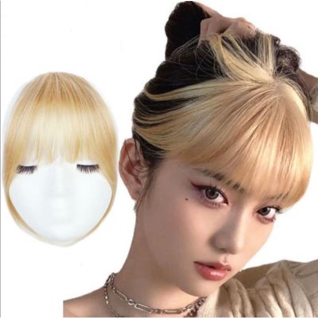 ☌Jennie Blonde Bangs Linen Fake Bangs High Temperature Fiber Hair Wig ...