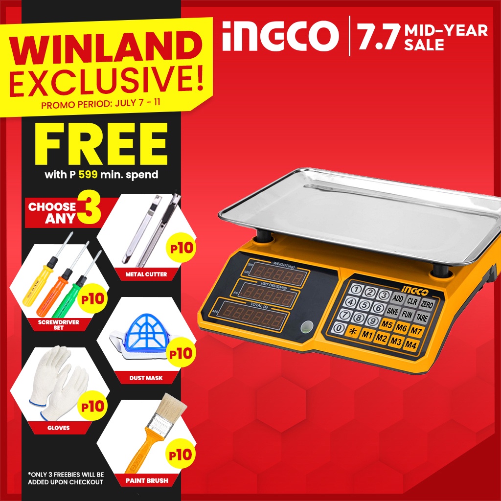 INGCO by Winland RECHARGEABLE Digital Weighing Kitchen Timbangan Food Fruit Scale Price 30KG ING ...