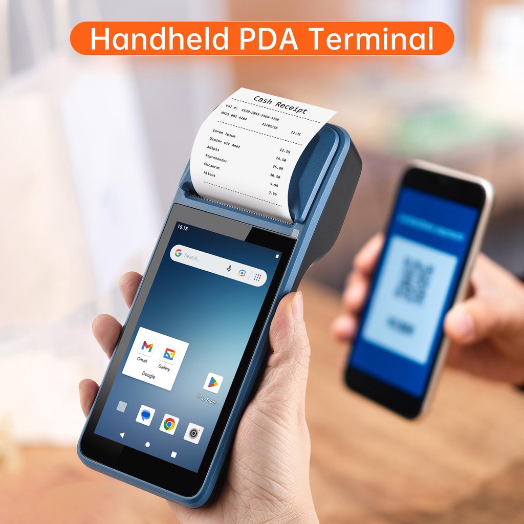 Handheld Android 11 Pos Receipt Printer Pda Terminal 1d Barcode Scanner 2d Scanning 4g Nfc